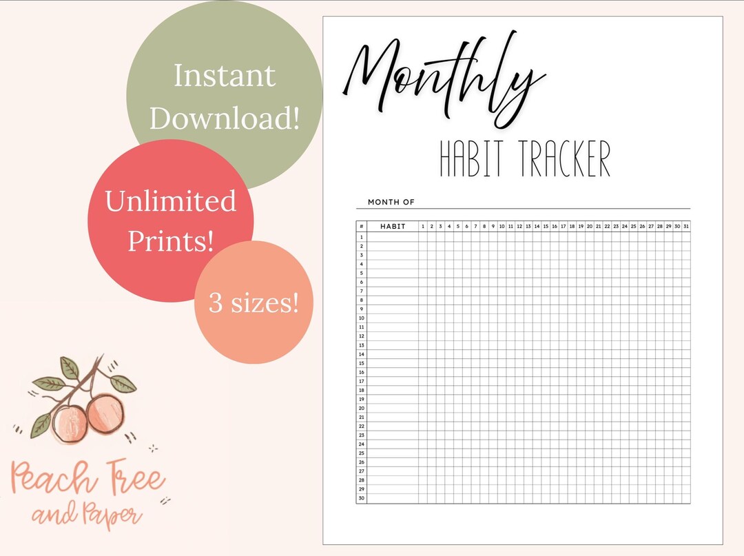 Printable Monthly Habit Tracker | Minimalist Productivity Planner ...