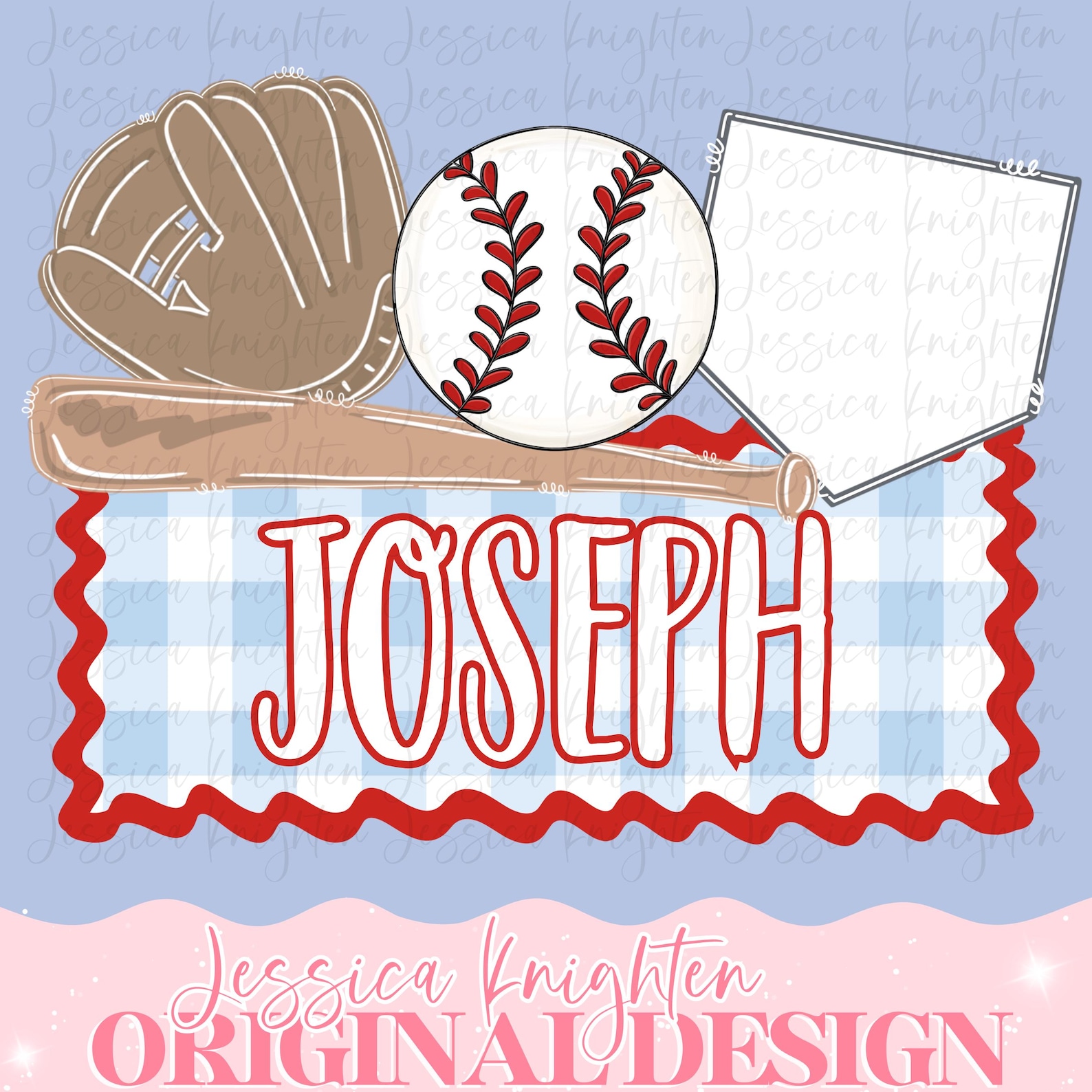 Baseball Name Plate Digital Design Heart Gingham Kids Children Shirt ...