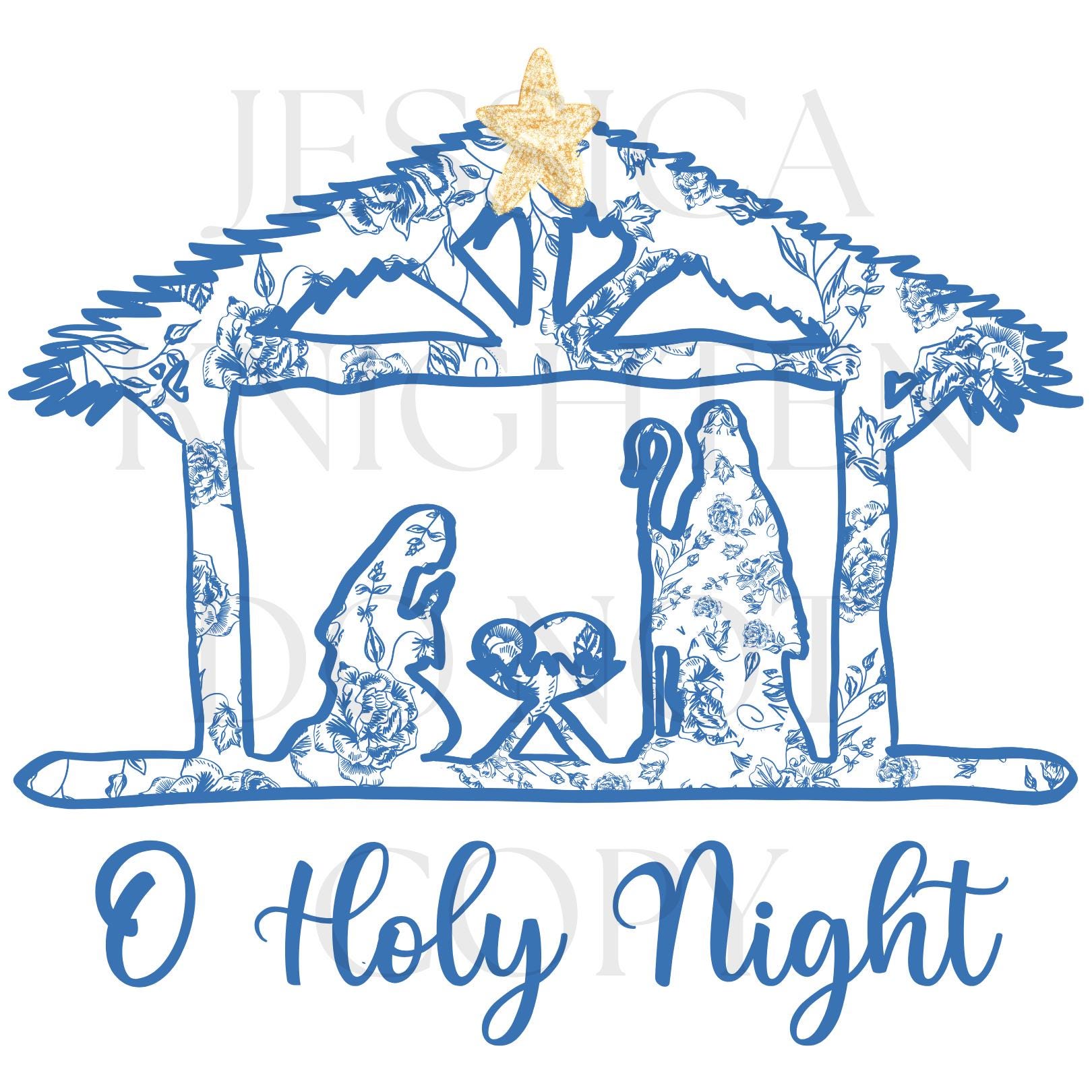 O Holy Night Manger Preppy Christmas PNG Hand Drawn 300 DPI Trendy ...