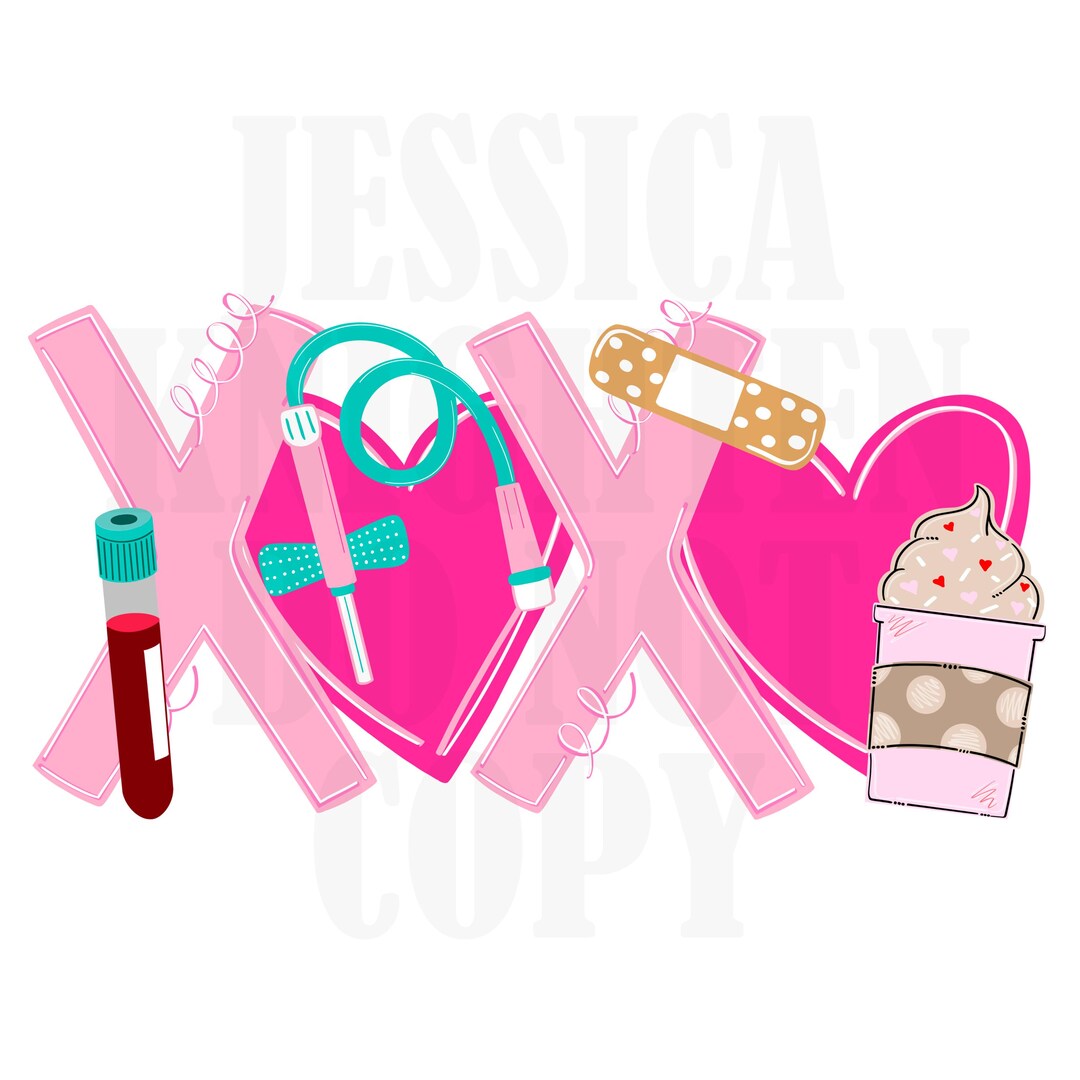 Phlebotomist Digital Lips Preppy Valentines PNG Pink XOXO Love ...