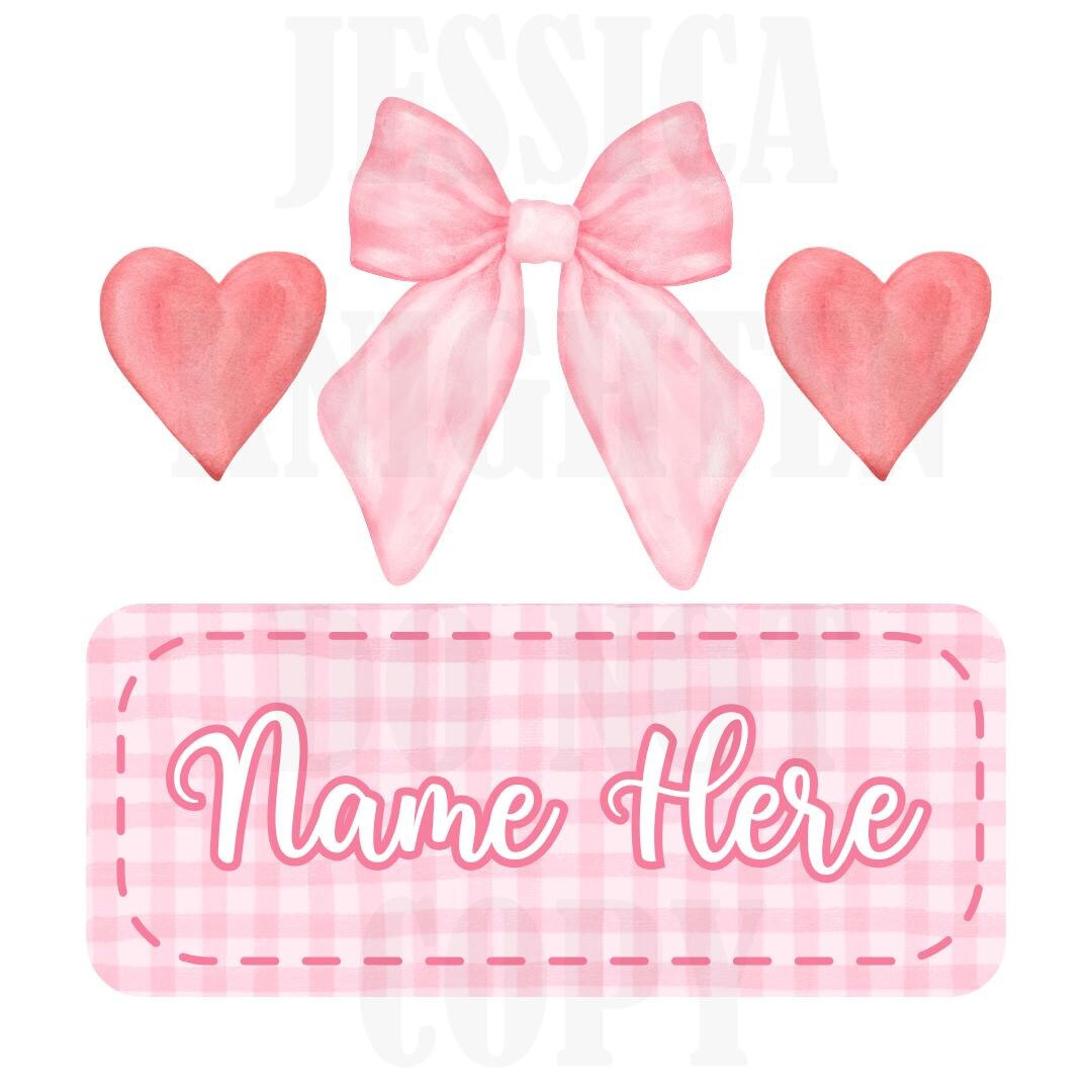 Bow Valentines Digital Design Heart Gingham Name Plate Love Vday Kids ...