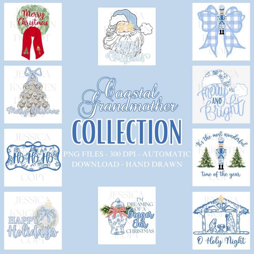 Coastal Grandmother Grandmillenial Preppy Christmas PNG Collection Hand ...