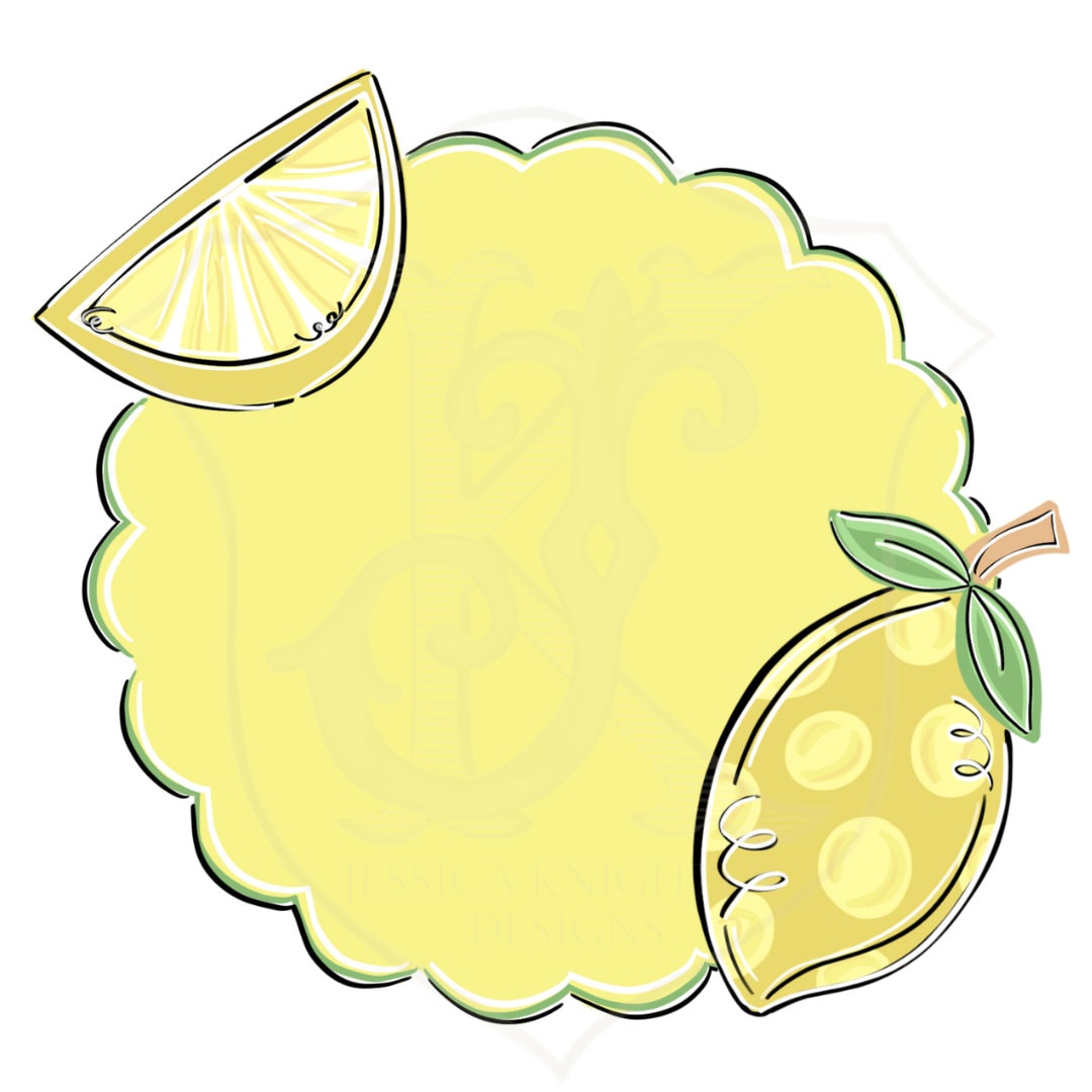 Watercolor Lemon Frame - Preppy - Grandmillenial - Lemonade - Blue ...
