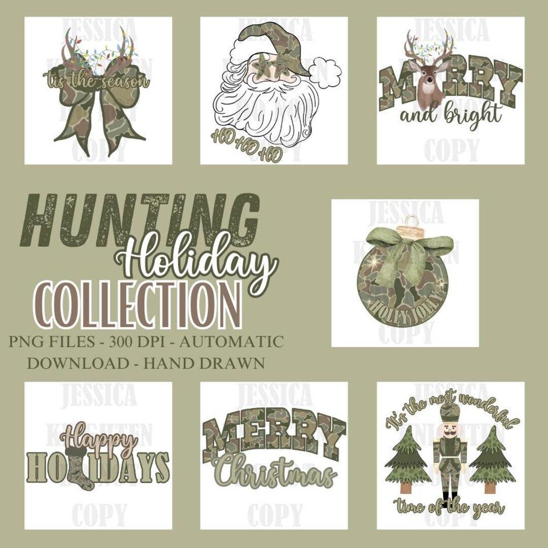 Hunting Holiday Camo Deer Preppy Christmas PNG Collection Hand Drawn ...