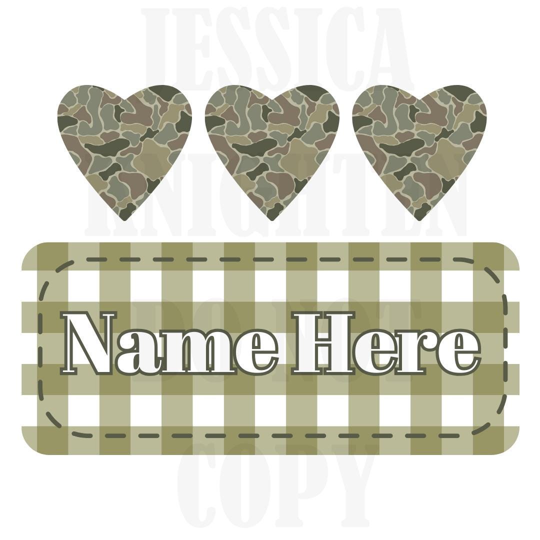 Camo Valentines Digital Design Heart Gingham Name Plate Love Vday Kids Children Shirt PNG ...