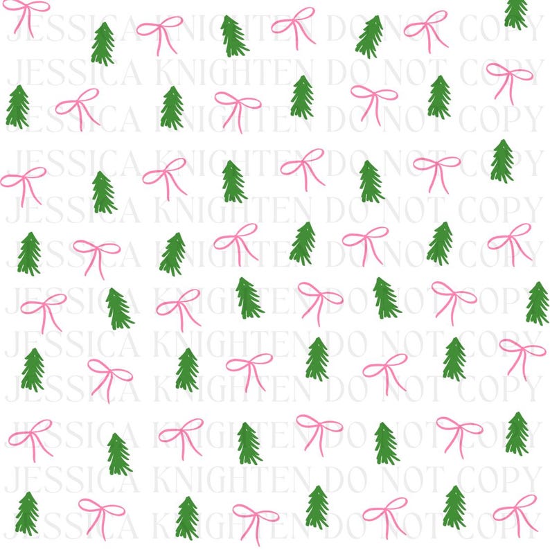 Christmas Digital Paper Bow Pink Trendy PNG 300 DPI Preppy Tree Santa ...