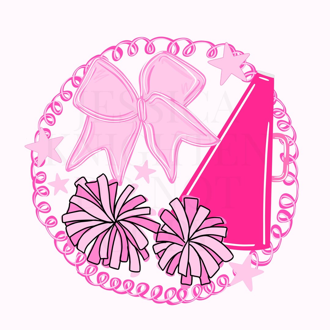 Cheer Hand Drawn Sublimation PNG Digital File Trendy Preppy Bow ...