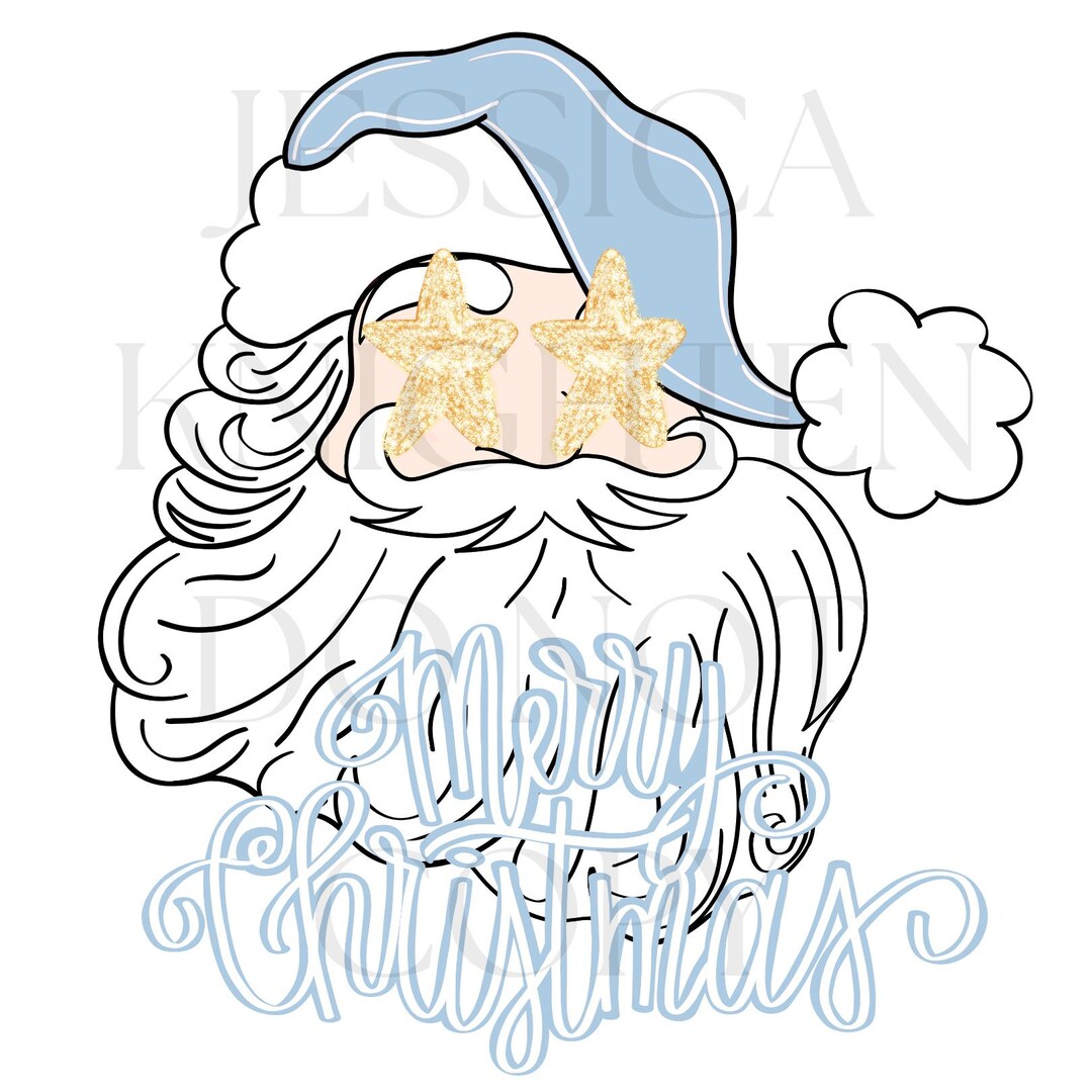 Powder Blue Santa Gold Bow Preppy Christmas PNG Hand Drawn 300 DPI ...