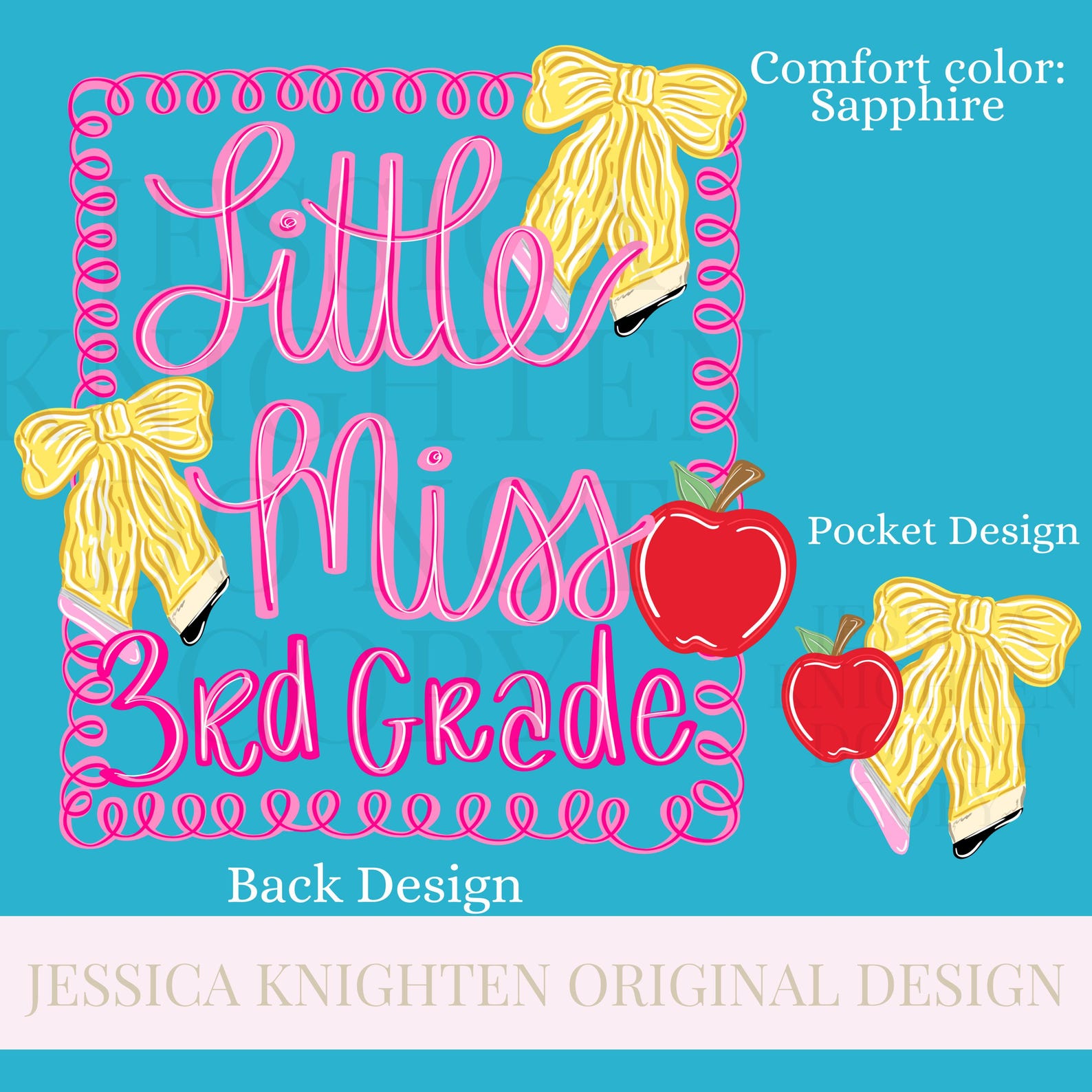 Little Miss 3rd Grade PNG Digital Design Girly Swirly Trendy Pocket and ...