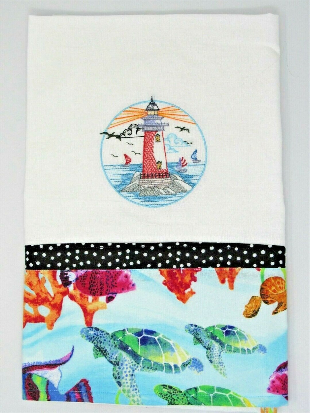 Kitchen Dish Towel / Lighthouse / Machine Embroidered Flour Sack Tea ...