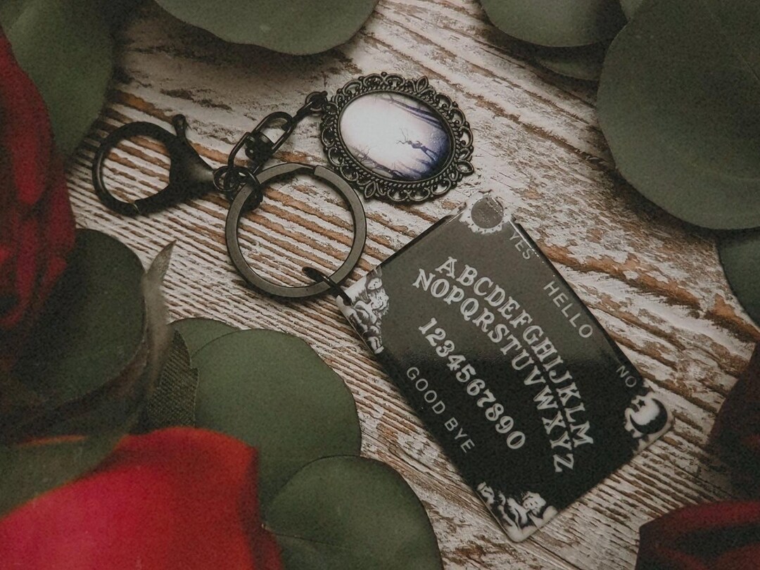 October Black Keychain Skeleton Illustration Pendant With Ouija Board ...