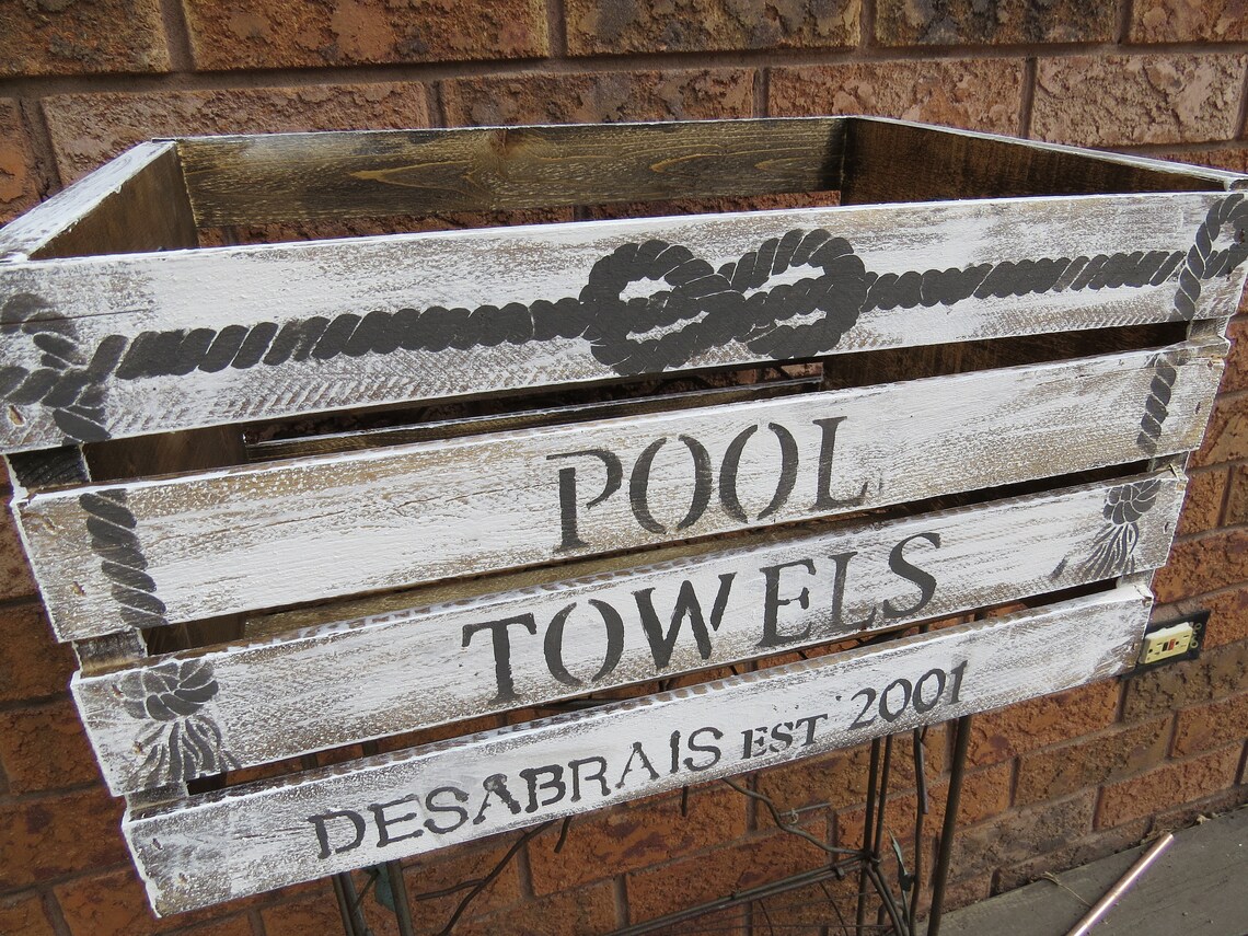 PERSONALIZED Wood Crate/gift Basket/pool Towel/beach - Etsy