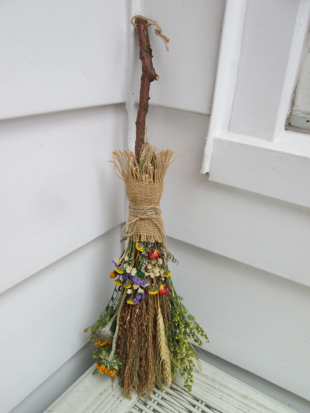 Rustic Hanging Broom With Dried Flowers Natural Primitive Wall Decor - Etsy