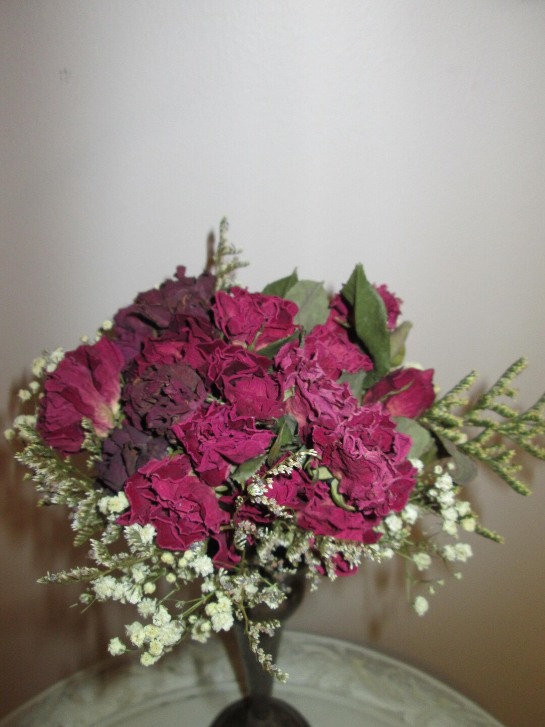 Mini Dark Red Rose Dried Flower Bouquet in Antique Style Romantic Floral Arrangement - Etsy