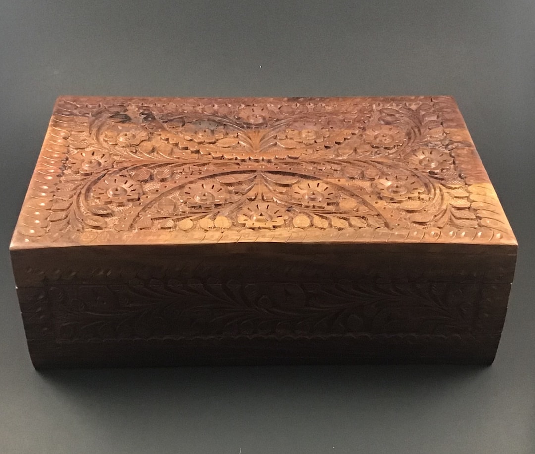 Keepsake Hidden Lock Box / Flower Hand Carved Rosewood Box / Secret ...