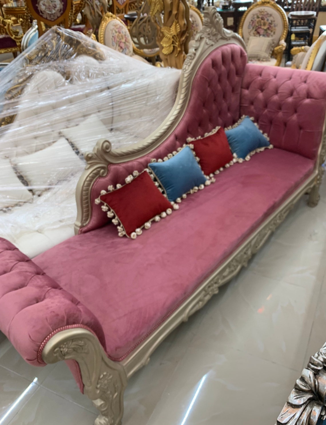 Luxurious French Style Chaise Lounge / Handmade Pink Unique Chaise ...