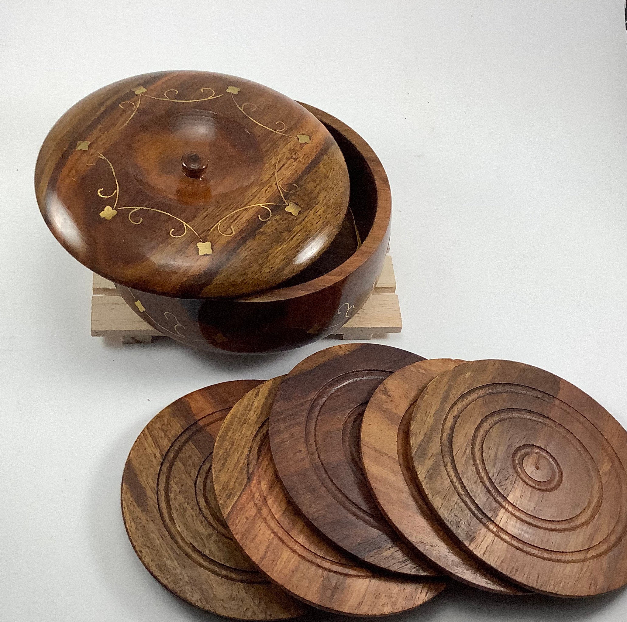 Wooden Coasters / Set of Rosewood Coasters / Inlayed Coaster - Etsy