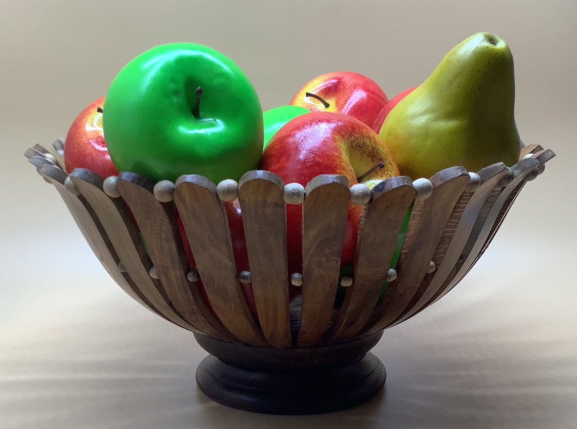 Lazy Suzan Wooden Fruit Bowl / Centerpiece Fruit Basket / Kitchen Fruit ...