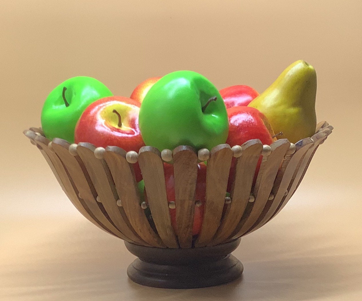 Lazy Suzan Wooden Fruit Bowl / Centerpiece Fruit Basket / Kitchen Fruit ...