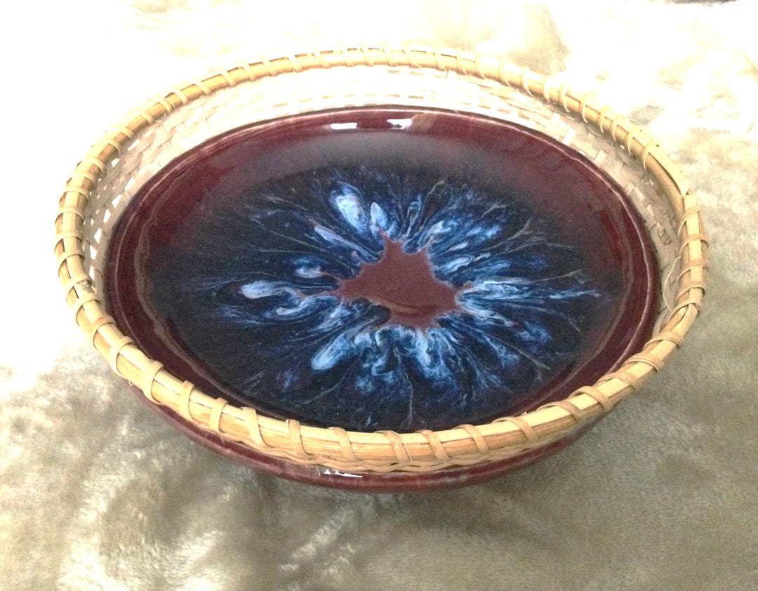 Red and Blue Ceramic Compote With Runny Glaze and a Nantucket Lightship ...