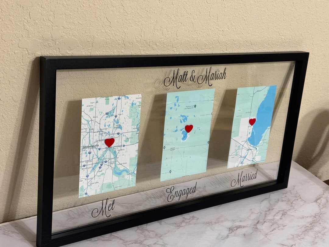 Love Story Map - Met Engaged Married Frame - Wedding Gift, Anniversary ...