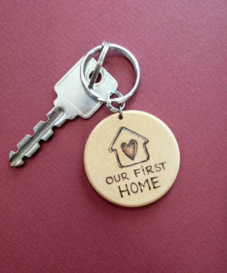 Our First Home Hand Burnt Wood Keychain Housewarming Gift | Etsy