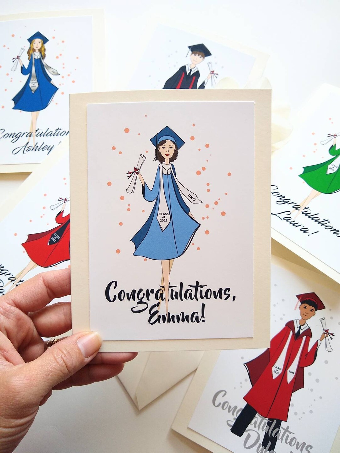 Graduation Card, Personalized Graduate Card, Custom Color Gown and Cap ...