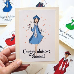Graduation Card, Personalized Graduate Card, Custom Color Gown and Cap ...