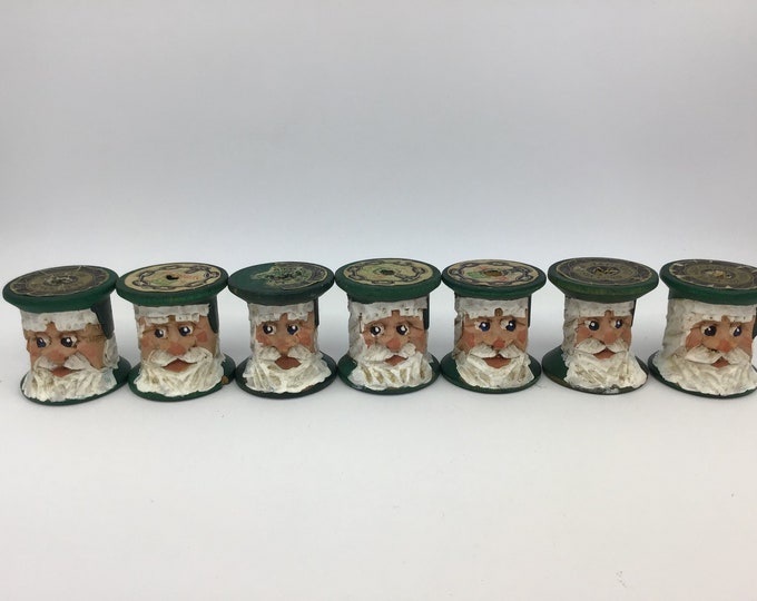 Handmade, Hand Carved Vintage Thread Spool, Santa, Santa Carved Spool ...