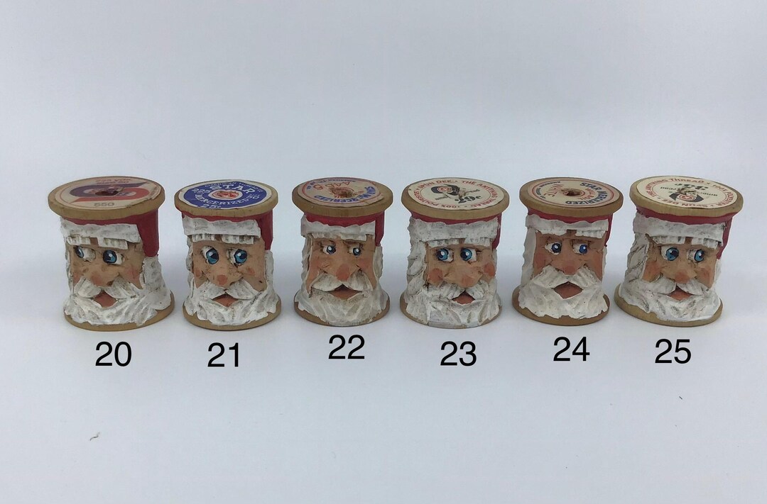 Handmade, Hand Carved Vintage Thread Spool, Santa, Santa Claus, Carved ...