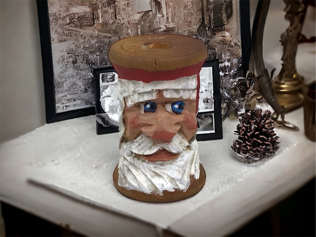Handmade, Hand Carved Vintage Thread Spool, Santa , Vintage Spool ...