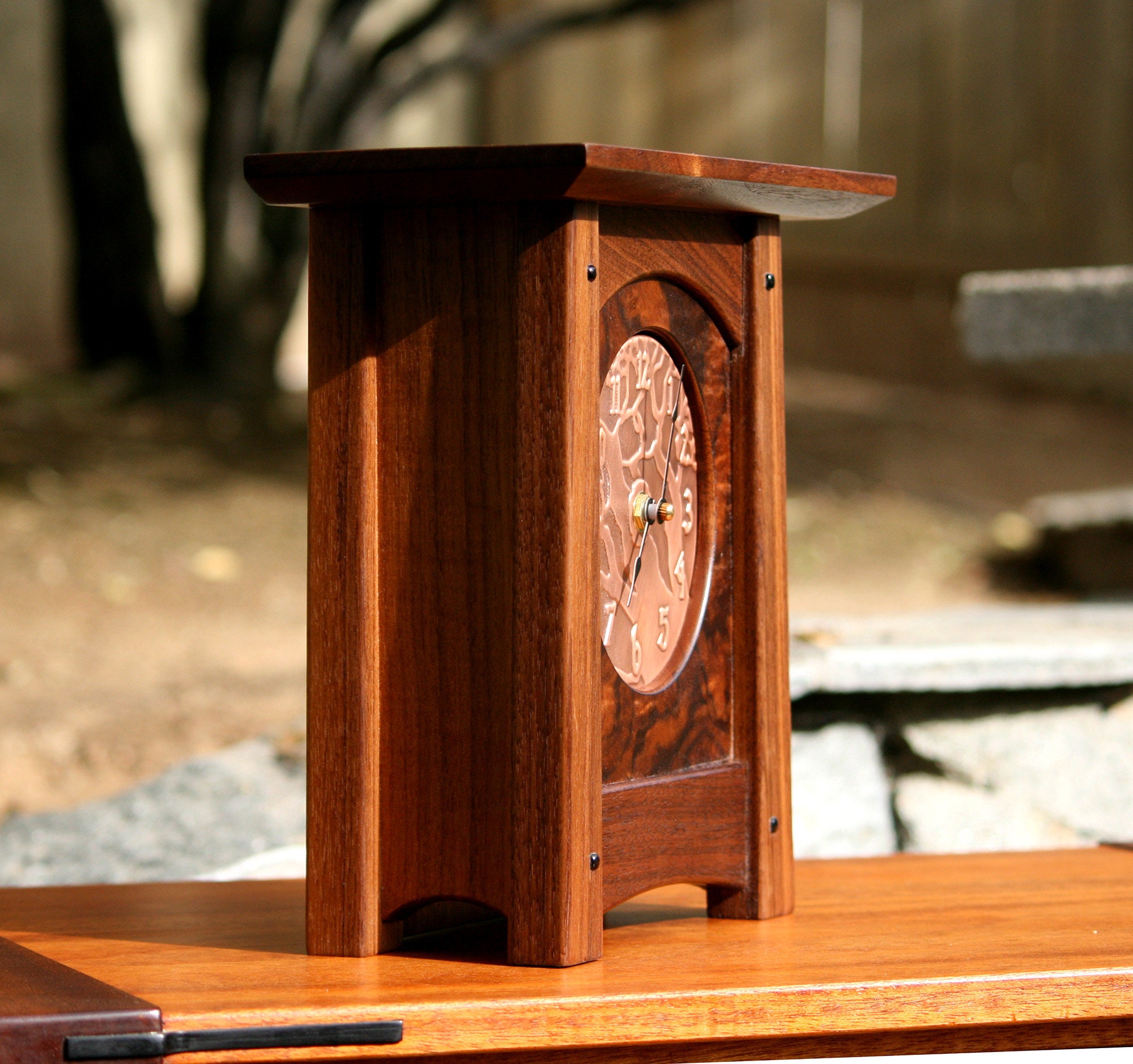 Craftsman Mantel Clock, Walnut and Walnut Burl With Embossed Copper ...