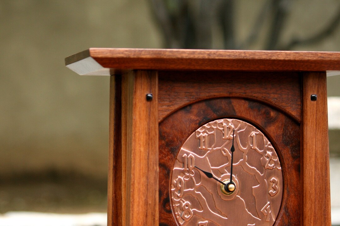 Craftsman Mantel Clock, Walnut and Walnut Burl With Embossed Copper ...