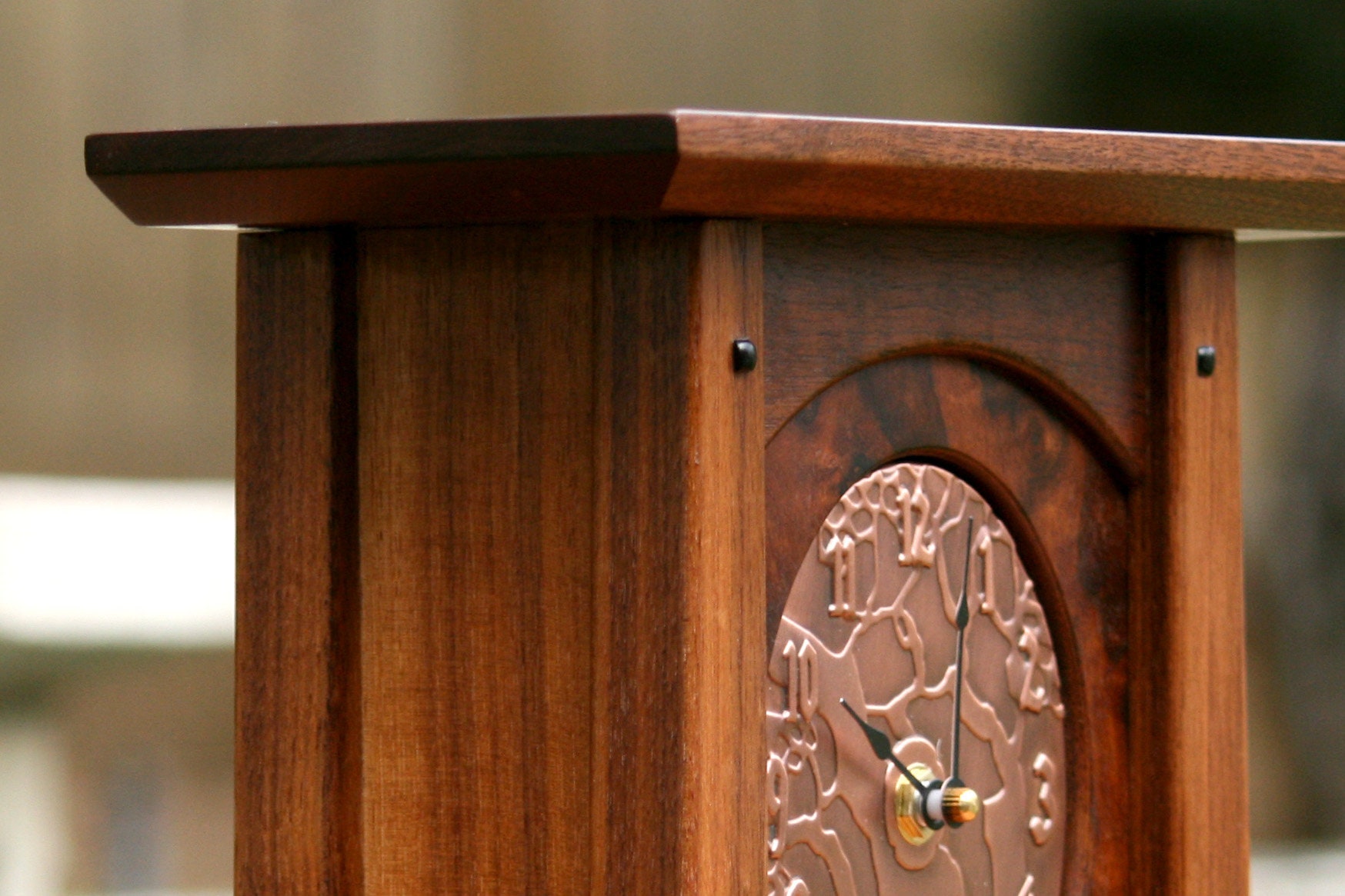 Craftsman Mantel Clock, Walnut and Walnut Burl With Embossed Copper ...