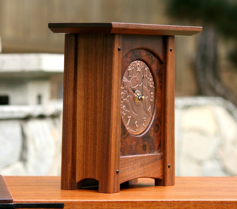 Craftsman Mantel Clock, Walnut and Walnut Burl With Embossed Copper ...