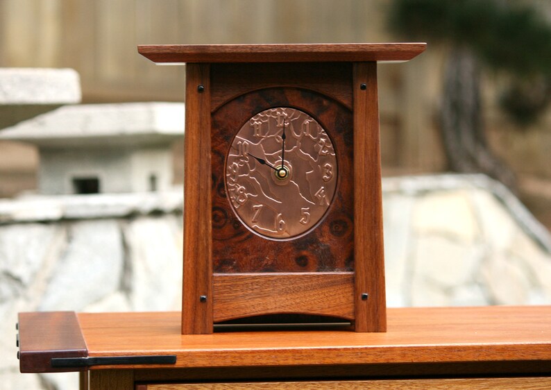 Craftsman Mantel Clock, Walnut and Walnut Burl With Embossed Copper ...