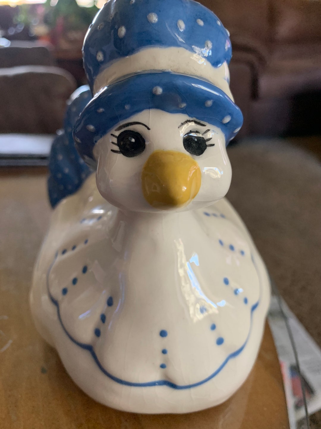 Vintage Ceramic Chicken Decor, Blue Bonnet, White Polka Dots - Etsy