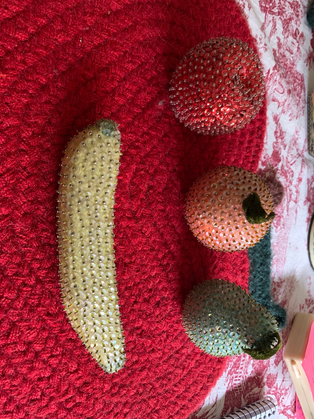Mid Century Beaded Fruit, Sequined Apple, Pear, Banana, Orange - Etsy