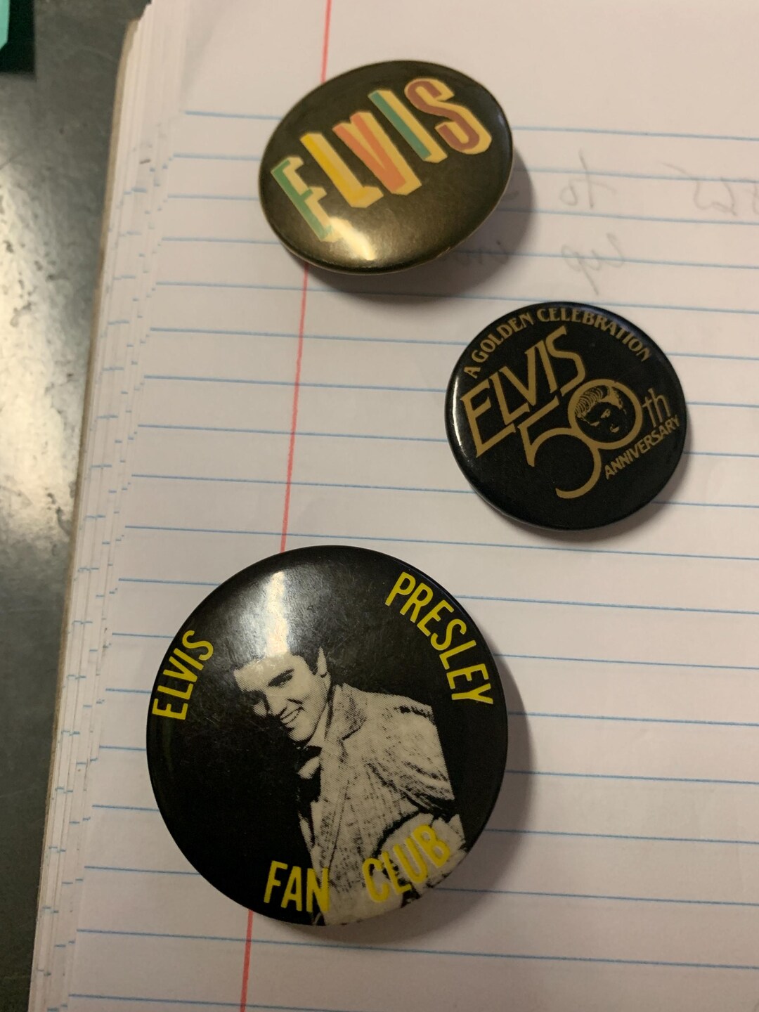 Elvis Presley 1956 Fan Club Pin, 50th Anniversary Pin, and Elvis Multi ...