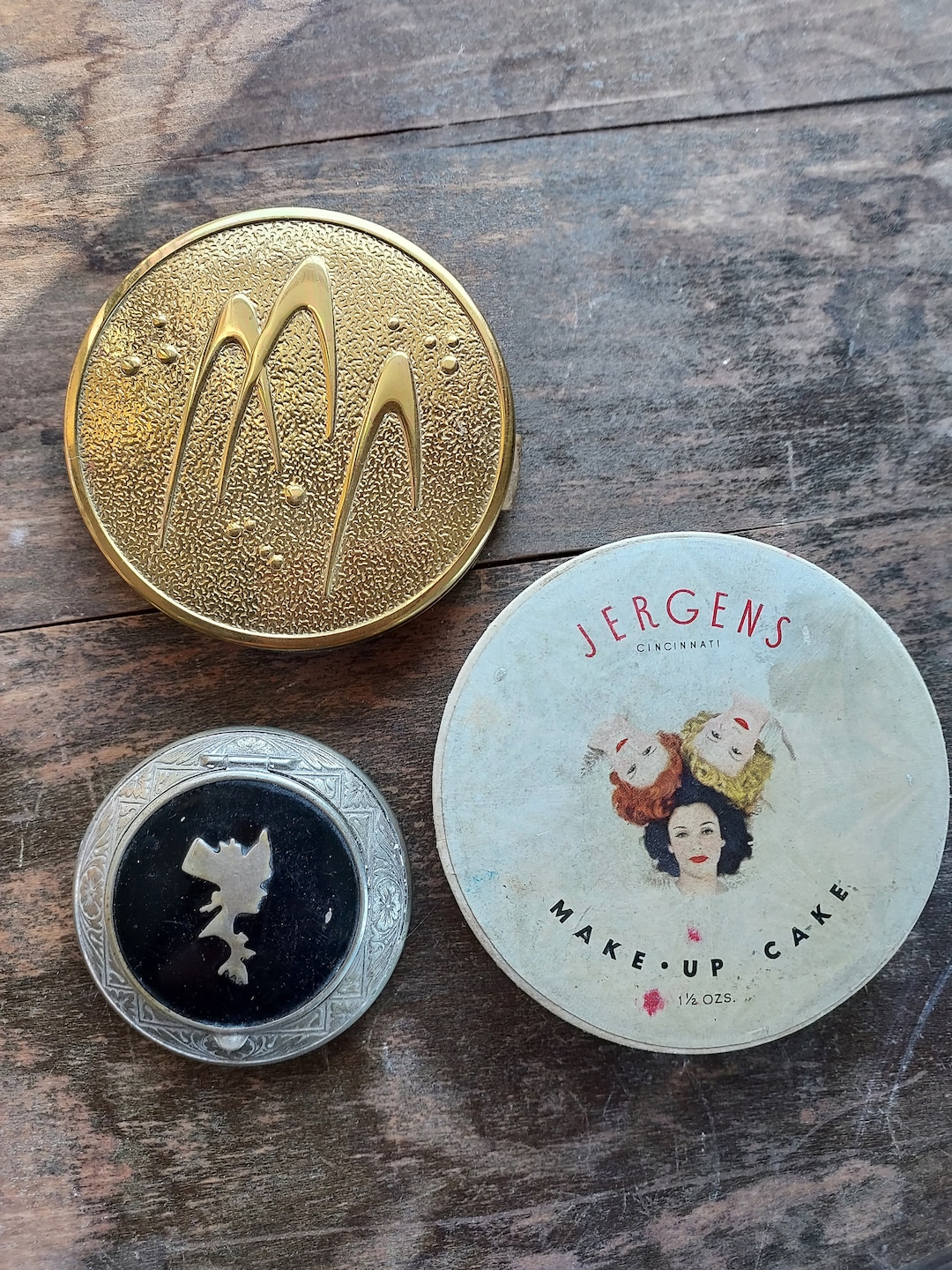 Compact Lot, 3 Vintage Compacts, Vintage Jergens, Powder Compacts, Tap ...