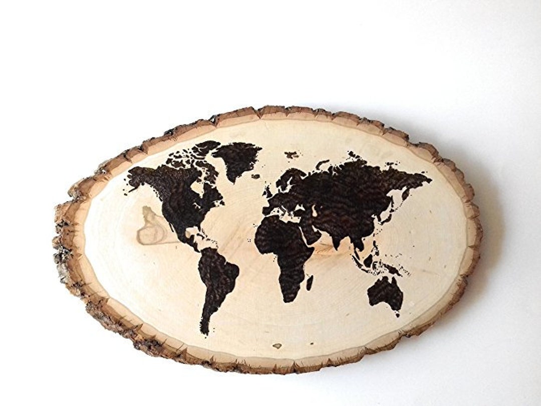 Large World Map Wood Burned Door Plaque - Etsy