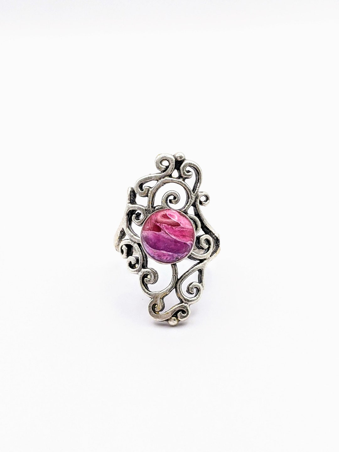 Carnation Ring Pink Honey Calcite Stone Polymer Clay Jasper Coral ...