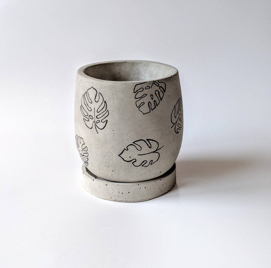 Monstera Leaf Concrete Cement Succulent Cacti Pot Planter Houseplant ...