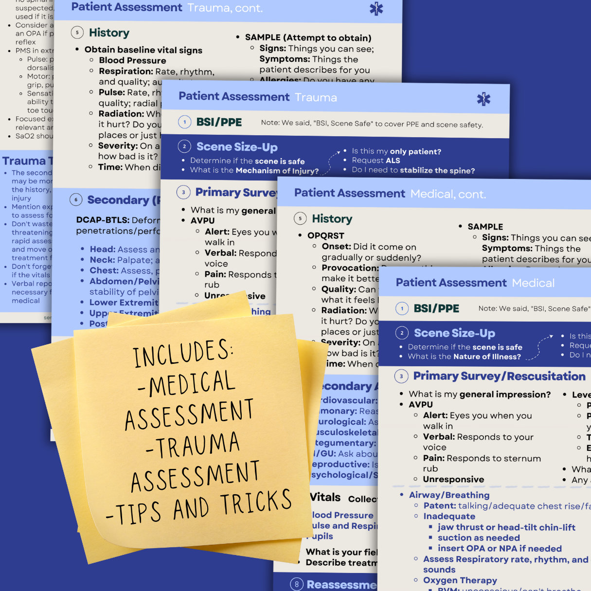 EMT Patient Assessment: Easy-to-read Skill Sheets | Medical Assessment ...