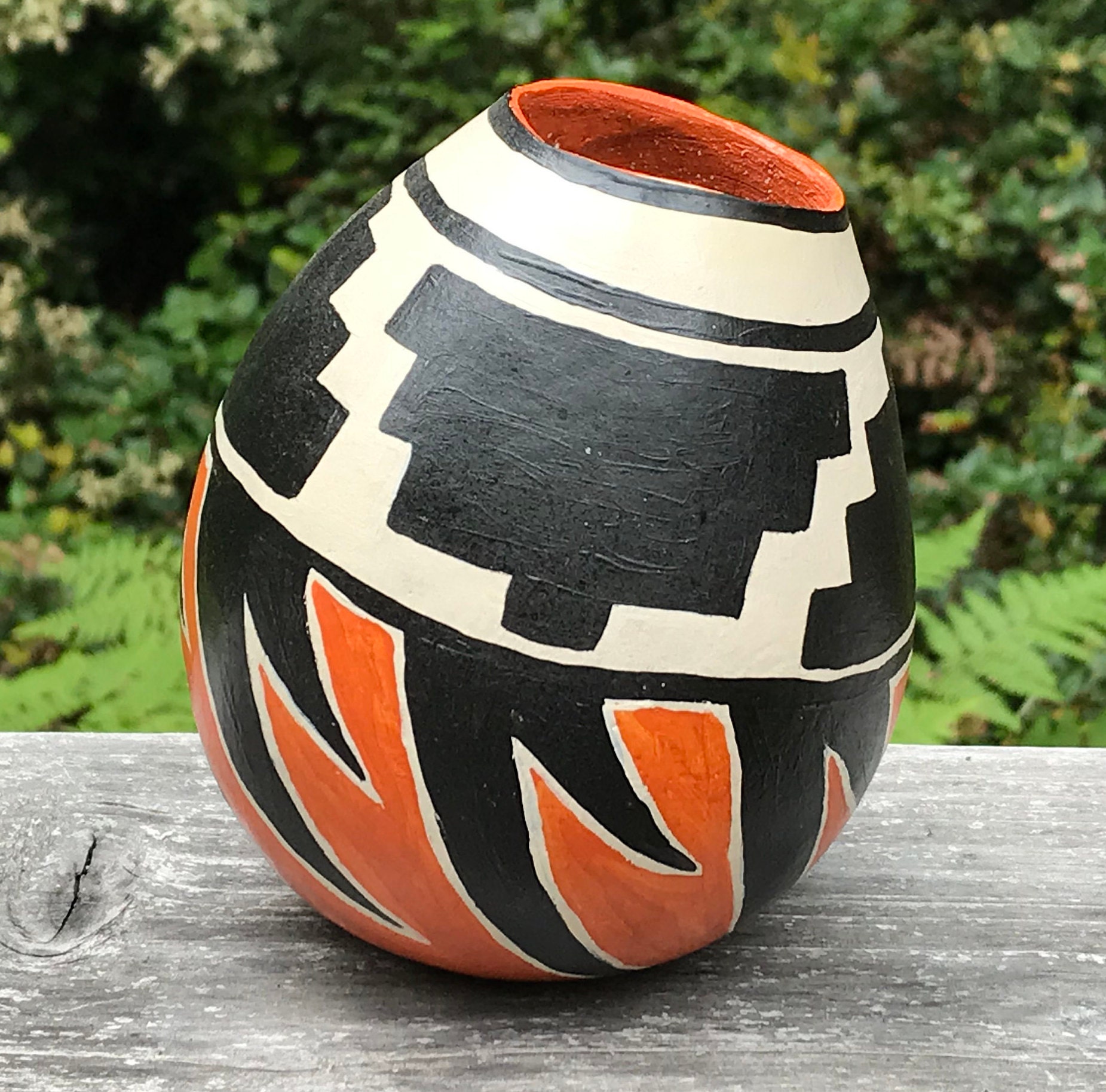 Southwest Indian Pottery Gourd, Hand Painted Replica of Ancient Pueblo ...