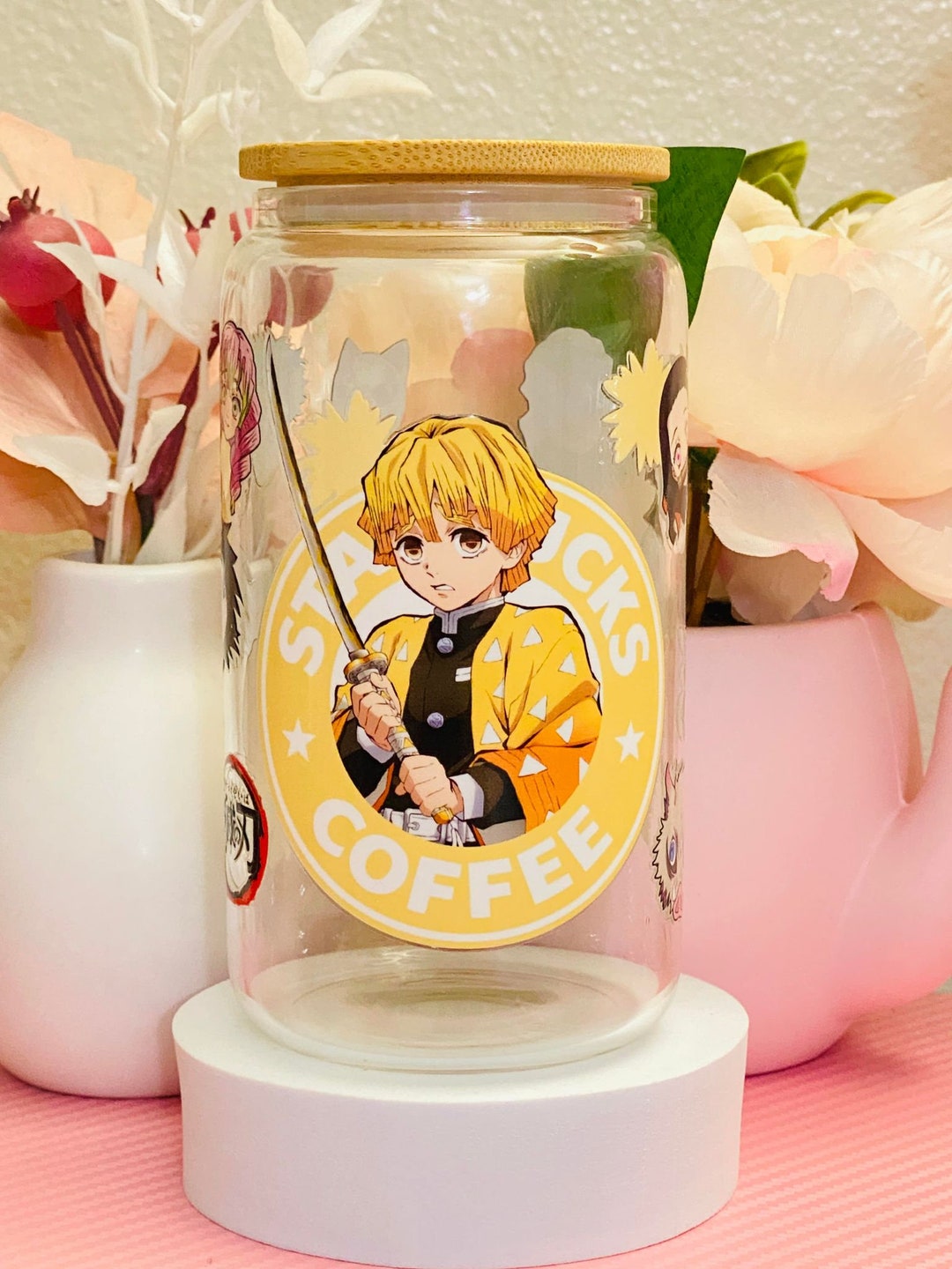 Anime Glass Cup Weeb Gift Bamboo Lid 16oz - Etsy