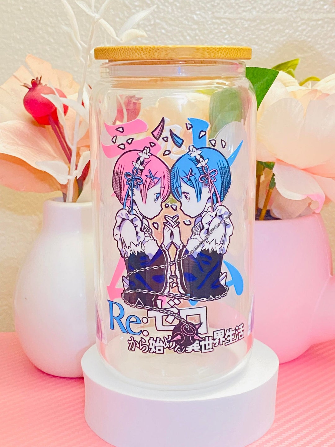 Kawaii Waifu Anime Glass Cup 16 Oz Lid and Straw - Etsy