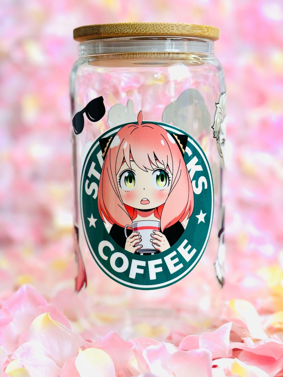 Anime Glass Cup | Kawaii Glass Cup | Chibi Anime Cup | Lid and Straw ...