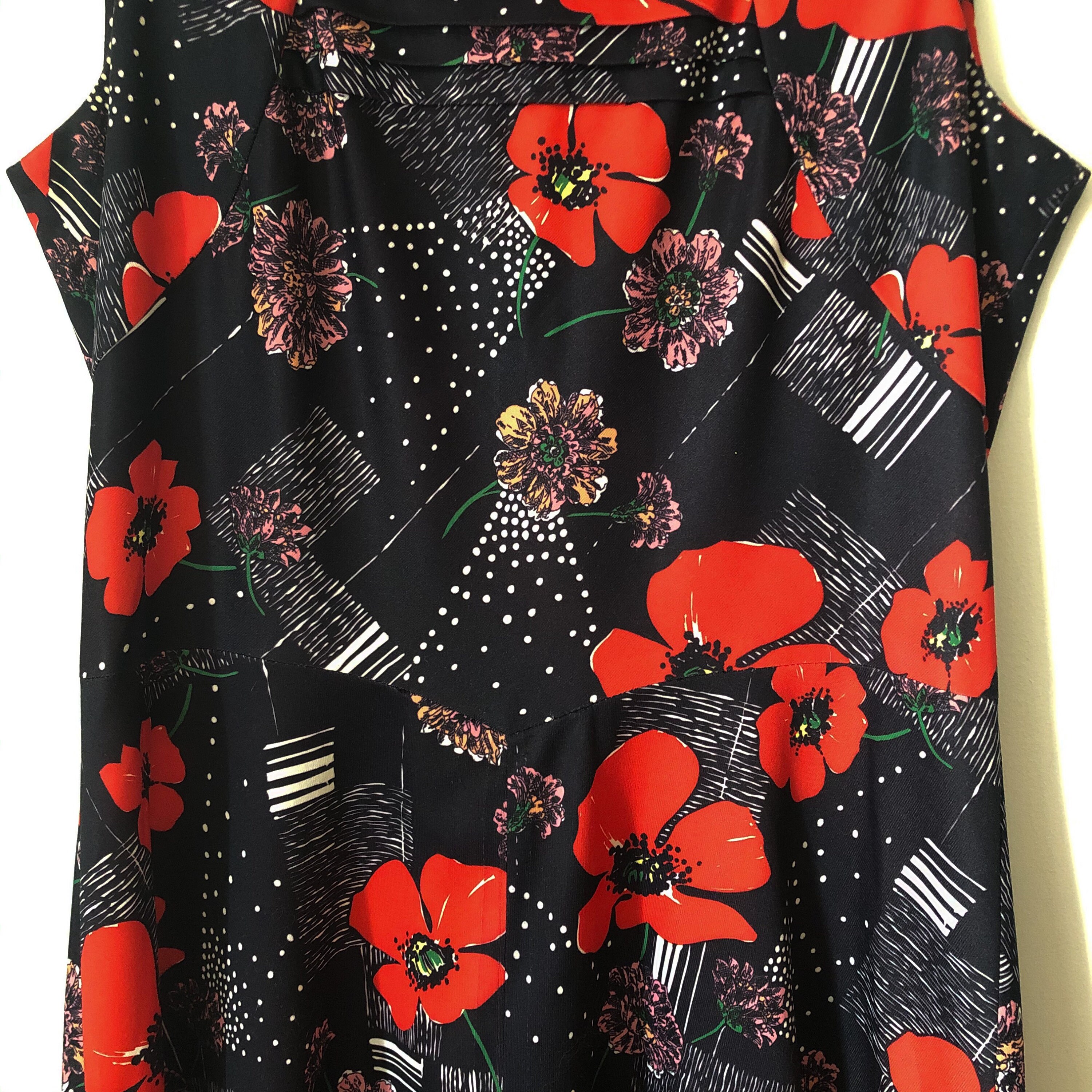Vintage Black Red Poppy Polyester Sleeveless Dress Womens Sz L XL - Etsy
