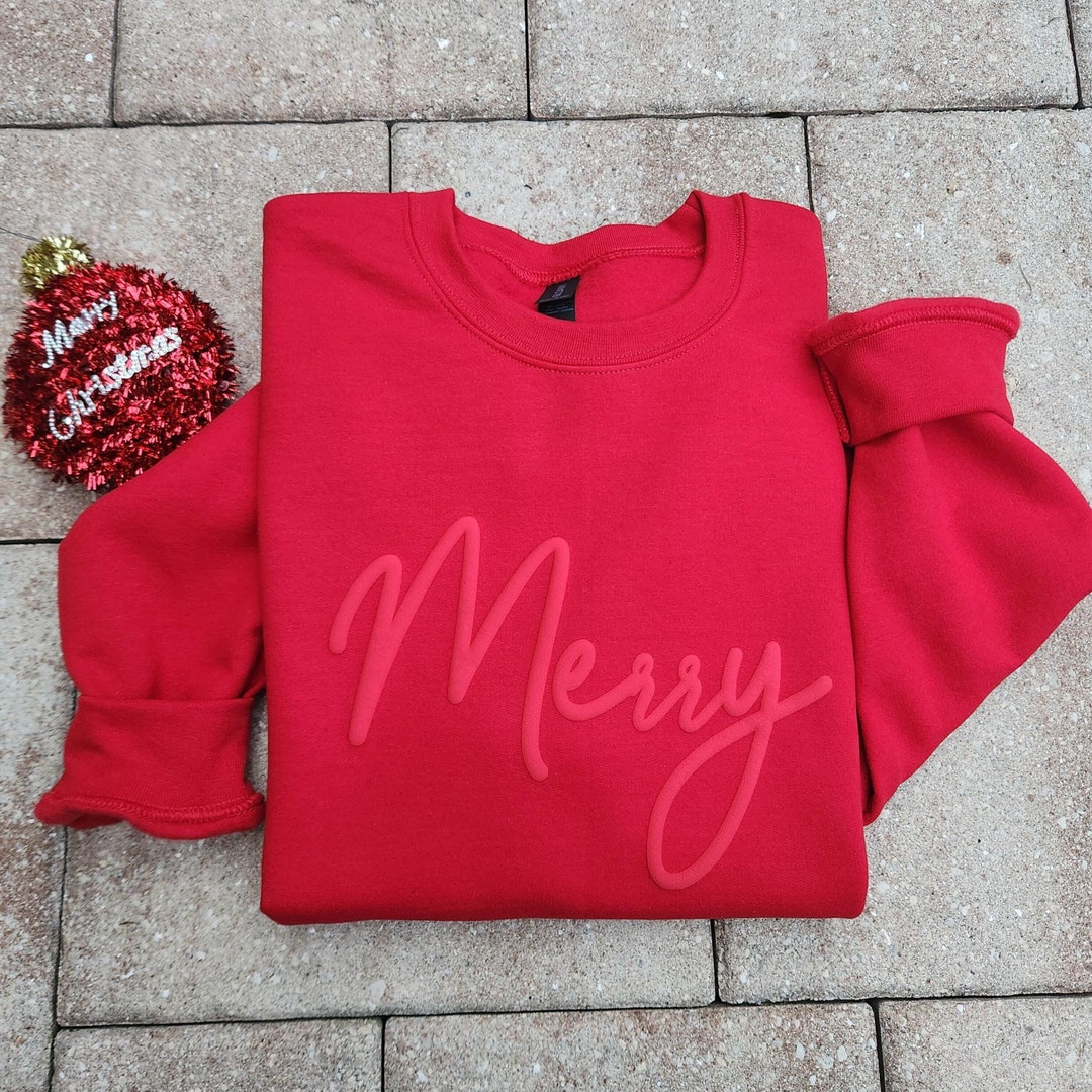 Personalized Merry Christmas Sweatshirt Puff Letter Shirt, Embossed ...